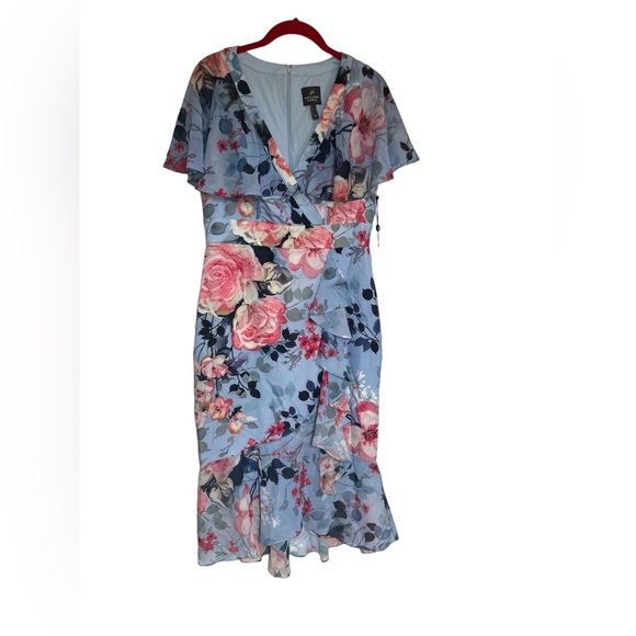 adriana papell | Dresses | Adriana Papell Floral Faux Wrap Ruffle Dress ...
